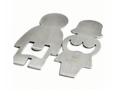 China Blank Stainless Steel Man and Woman Bottle Opener,die punched man and woman, brushed metal color for sale