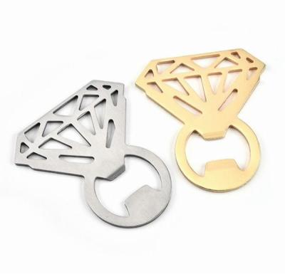 China Cool innovative wedding favor die punched stainless steel diamond ring shaped beer bottle opener for sale