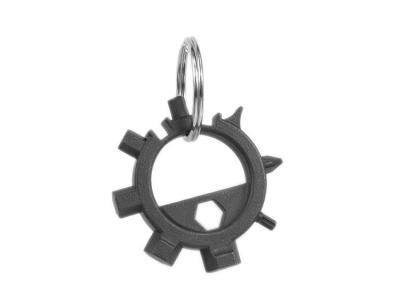 China Die casting carbon steel multi function bike repair tool keychain bottle opener, black plating, promotion gift for sale