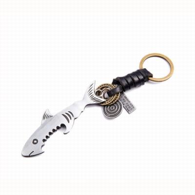China Die casting zinc alloy metal shark shape decoration leather keychain beer bottle opener, fashion keychain gift for sale