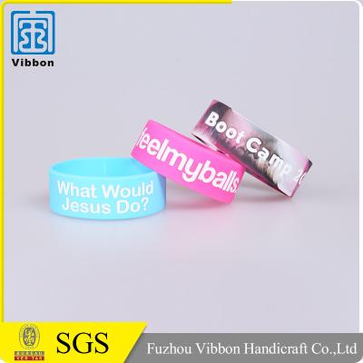 China Eco Friendly Debossed Color Filled Silicon Wristbands / Embossed Printing Rubber Bracelets for sale