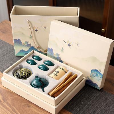 China Elegante Chinese theeset Celadon Shih Tzu Pot met 4 kopjes en Sandelhout wierookbrander Te koop