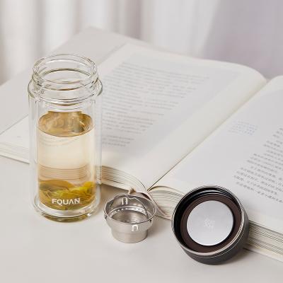 China Copo prático de vidro de borosilicato duplo com divisória de chá e impressão UV à venda