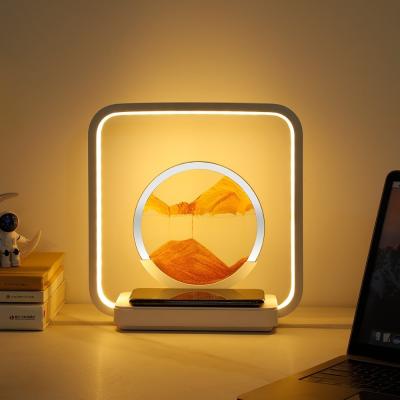 China Wireless Charging LED Light USB Touch 3 Color Flowing Sand Painting Table Lamp for Unique Gift for sale