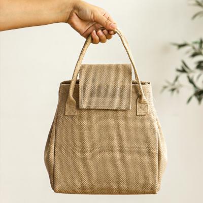 Cina Borsa da pranzo di giuta di grande capacità con isolamento in foglio di alluminio e logo del cliente in vendita