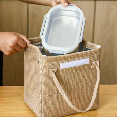 Cina Borsa da pranzo di giuta di grande capacità con isolamento in foglio di alluminio e logo del cliente in vendita