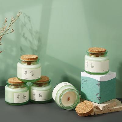 Cina 2 Color Graphics Stampa su Legno di sughero Tazza verde Candela di aromaterapia per Niche Event in vendita