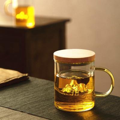 Cina Coppa di vetro ad alto borosilicato Guanshan Coppa di tè in bambù e legno Set per regali d'affari in vendita