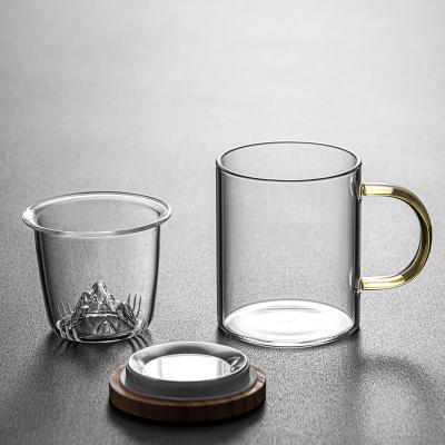 Cina Coppa di vetro ad alto borosilicato Guanshan Coppa di tè in bambù e legno Set per regali d'affari in vendita