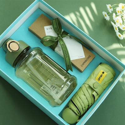 China Summer Necessities Graduated Straw Glass Small Fan and Sunny Umbrella Three-Piece Set for sale