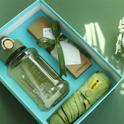 China Summer Necessities Graduated Straw Glass Small Fan and Sunny Umbrella Three-Piece Set for sale