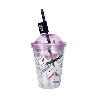 Cina High Beauty Instagram Straw Cup Creative Plastic Double Layer Water Cup per regalo estivo in vendita