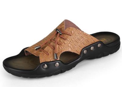 China Beach Mens Leather Summer Slippers , Custom Split Leather Shoes for sale
