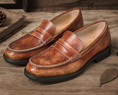 China Breathable Men Bruine Penny Loafers, Echte Lederen Loafers Te koop