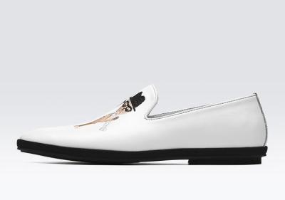 China Handgeschilderde platte, zachte lederen loafers, gedrukte mannenloafers met patronen Te koop