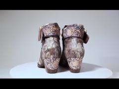 Botas de cowgirl floral de couro genuíno Botas de tornozelo de pés quadrados femininas