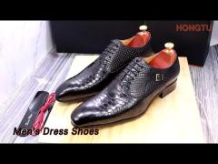 Patent Leather Men's Dress Shoes Low Heel Pointed Toe With Snake Pattern