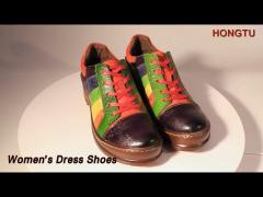Flat Women's Dress Shoes Lace Up Leather Rainbow Polished Casual Hand