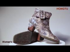 Ankle Women's Leather Boots Floral Square Toe Full Grain Anti Slip