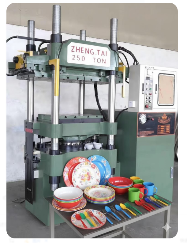 Technical specifications diagram for melamine press machine