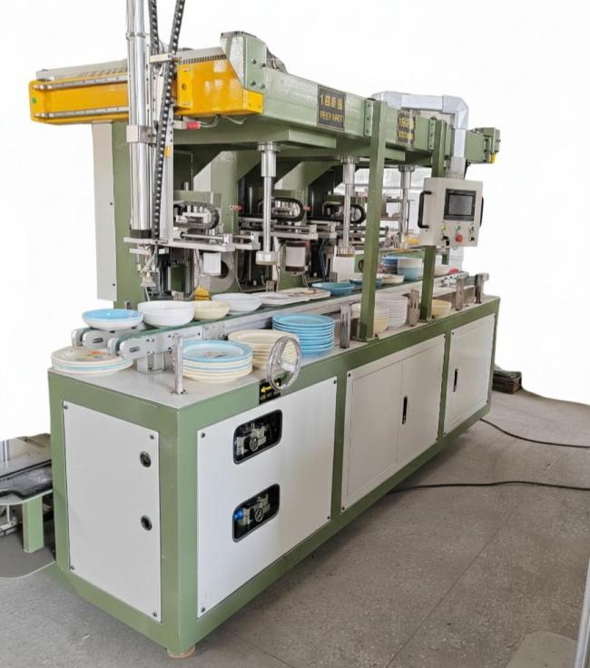 Automatic Melamine Tableware Edge Grinding Machine in operation