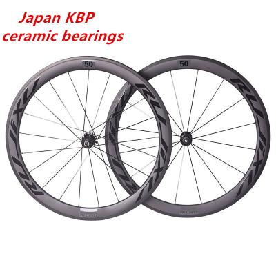 China Ceramic Bearing Hub Carbon Road Wheelset 25mm Width With Straight Flat Spokes for sale