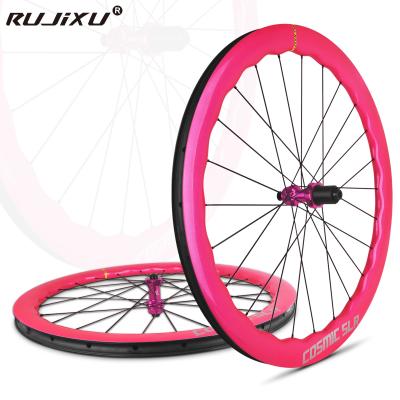 China 700C Carbon Fiber Pink Rim Disc Brake Wheel Set With UD Finishing And 6 Claw HUB5045mm Center Lock for sale