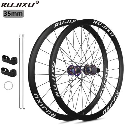China RUJIXU High Quality 700C 35mm Road Bike Wheelset Disc Brake Circular Spokes Clincher Aluminum Alloy Bicycle Wheel for sale