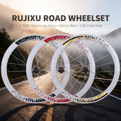 China RUJIXU 700C Road Bike Wheelset Aluminum Alloy with 50mm Height Disc Brake Carbon Fiber Hub Clincher High Quality Bicycle Wheel for sale
