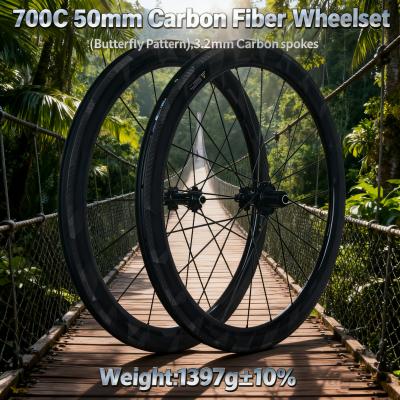 China 700C 50mm Carbon Fiber V Brake Wheelset with 6-Pawl Hub and Quick Release for sale
