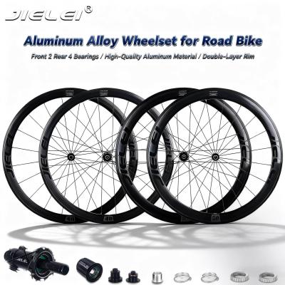 China JIELEI 700C Road Bike Wheelset with 40/50mm Height Aluminum Alloy Rim Clincher Tubeless Tire and EN14781 Certified V Brake Wheelset for sale