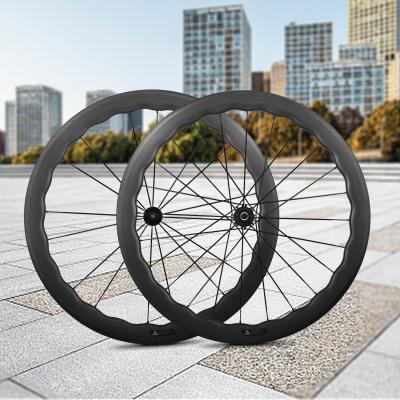 China 700C Road Carbon Fiber Bicycle Wheel with 5045mm Rim 120 Sound HUB and 8-12 Speeds Compatible V Brake Wheelset for sale