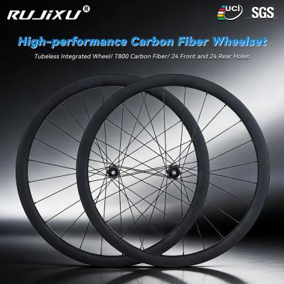 China RUJIXU 700C Carbon Fiber Road Bike Wheelset with 38mm Height 36T Planetary Ratchet Hub and T800 Carbon Fiber Construction for sale