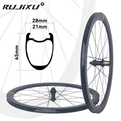 China RUJIXU 700C 3.7 Carbon Fiber Spokes Road Bike Wheelset with 45mm Height 36T Planetary Ratchet Hub and T800 Carbon Fiber Construction for sale