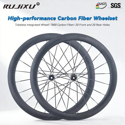 China RUJIXU 50mm Carbon Fiber Disc Brake Road Bike Wheelset 36T Ratchet Hub 3.7mm Carbon Fiber Spokes for sale
