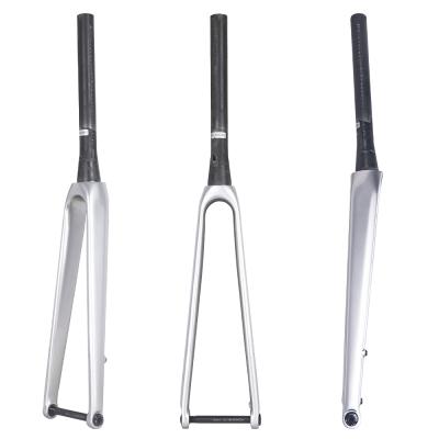 China 700C Thru Axle Carbon Fiber Road Bicycle Fork 700-32C 100x12MM Offset Air Spring for Gravel Biking Cruisers for sale