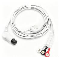 China Button Type One Piece ECG Cable AAMI 3 Lead Cable 6 Pin for sale