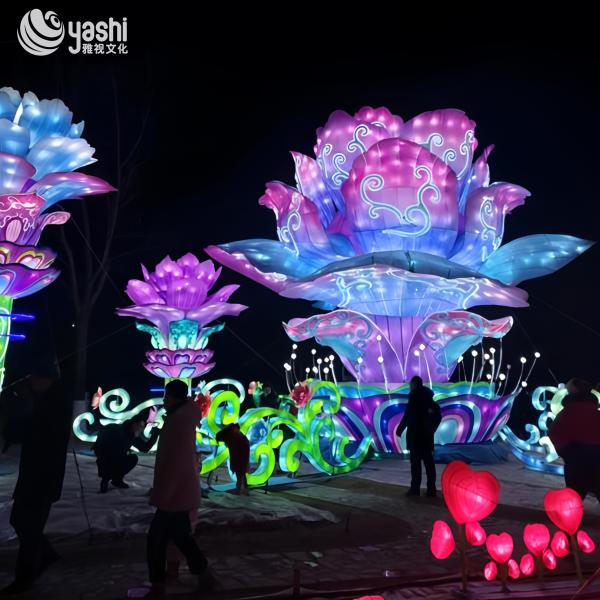 Quality Chinese Festival LED Zigong Lantern Large Artificial Flower Sculpture Detachable for sale