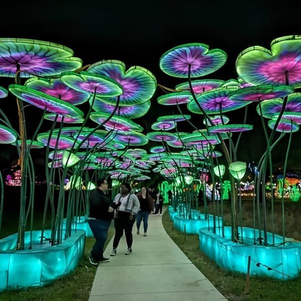 Quality Custom Large Lotus Leaf Lantern Group, Colorful LED Lotus Leaves Light for sale
