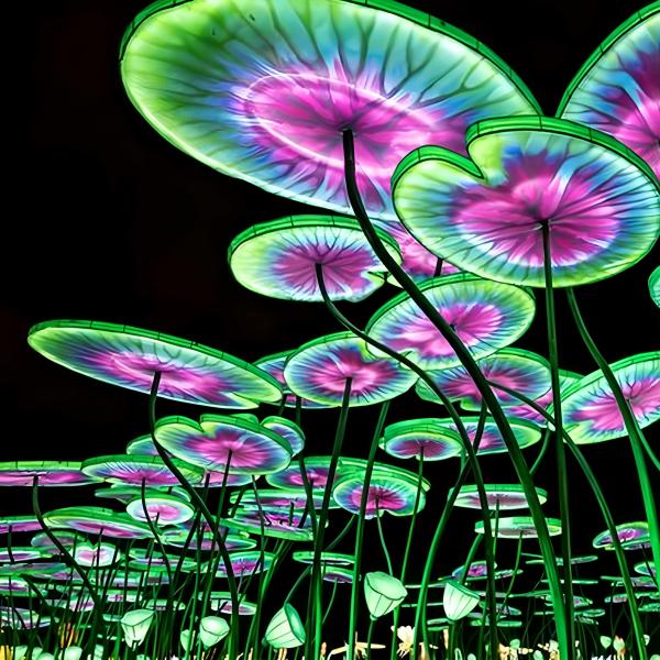 Quality Custom Large Lotus Leaf Lantern Group, Colorful LED Lotus Leaves Light for sale