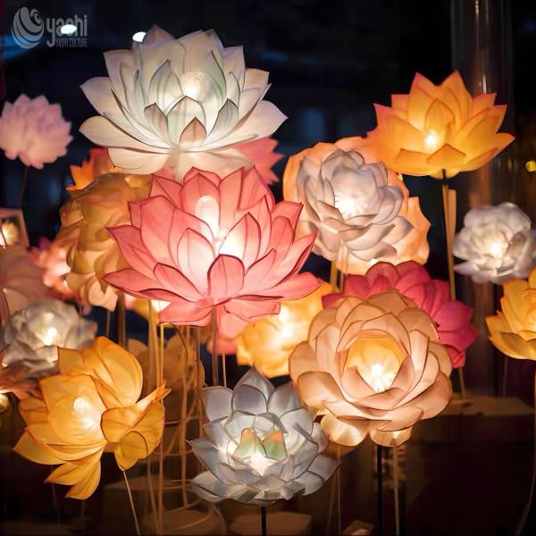 Quality LED Lighting Outdoor Silk Lotus Flower Lantern For Park Gala Decoration for sale