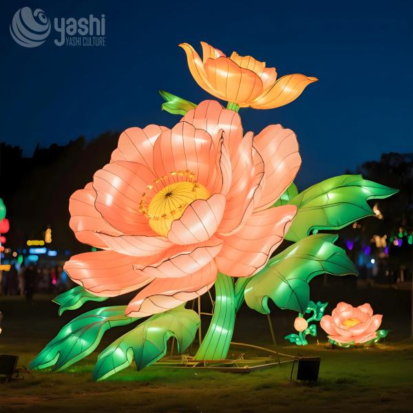 Quality Traditional Chinese Peony Sculpture Outdoor Party Lanterns 110/220V for sale