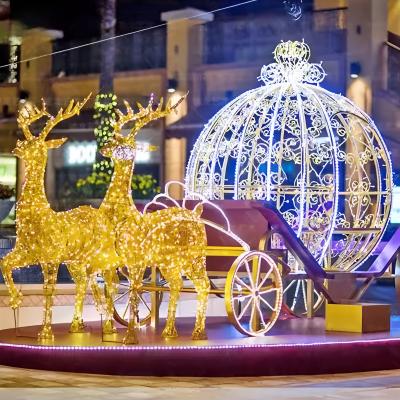 China Large-scale Outdoor Christmas Holiday Lighting Decorations - 3D Light-up Christmas Deer & Pumpkin Carriage for sale