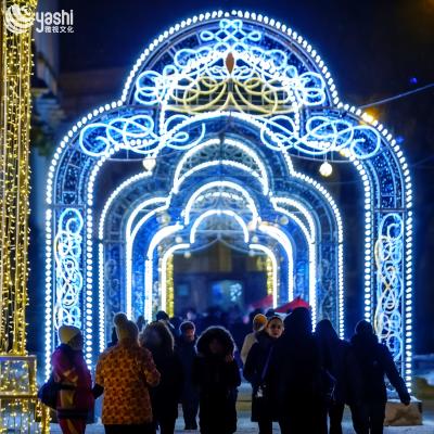 China Custom European Arch Light Arch, Blue White LED Rope Light Gate, Outdoor Ornate Light Arch for Plaza Holiday Light Festival for sale
