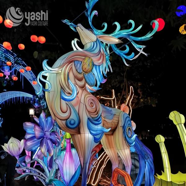 Quality Custom Colorful Fantasy Divine Deer Zigong Lantern, Mythical Elk LED Light for sale
