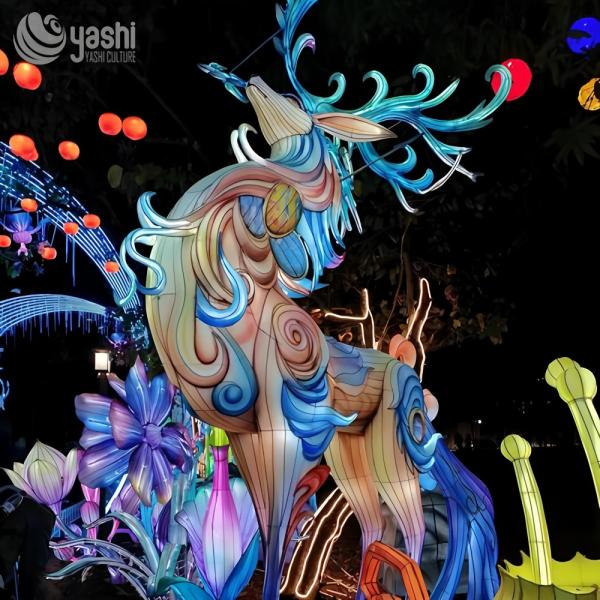 Quality Custom Colorful Fantasy Divine Deer Zigong Lantern, Mythical Elk LED Light for sale