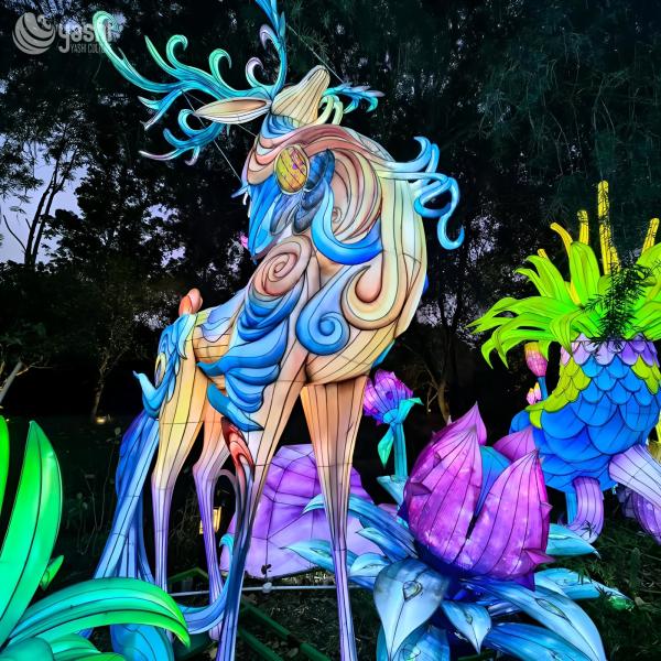 Quality Custom Colorful Fantasy Divine Deer Zigong Lantern, Mythical Elk LED Light for sale