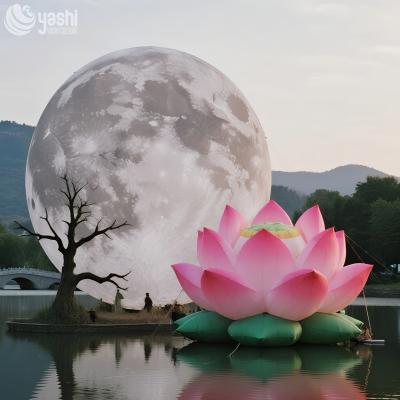 China LED Lighting Outdoor Inflatable Decorations Giant Moon Lotus Flower Balloons for sale