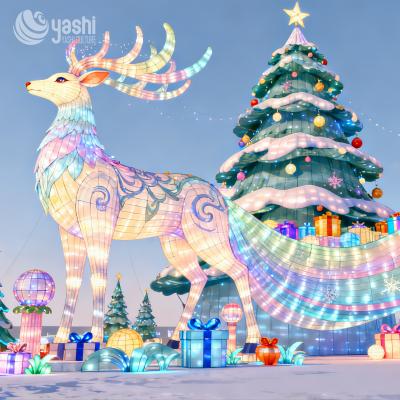 China Christmas Lantern Decoration Santa Deer Sculpture Lantern for Holiday Decor for sale