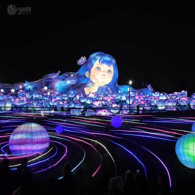 China Custom Girl & Lotus Flower Zigong Lantern Scene, Giant Fantasy Character LED Light Sculpture with Lotus Pond, Waterproof Outdoor Dreamy Festival Light Installation for sale